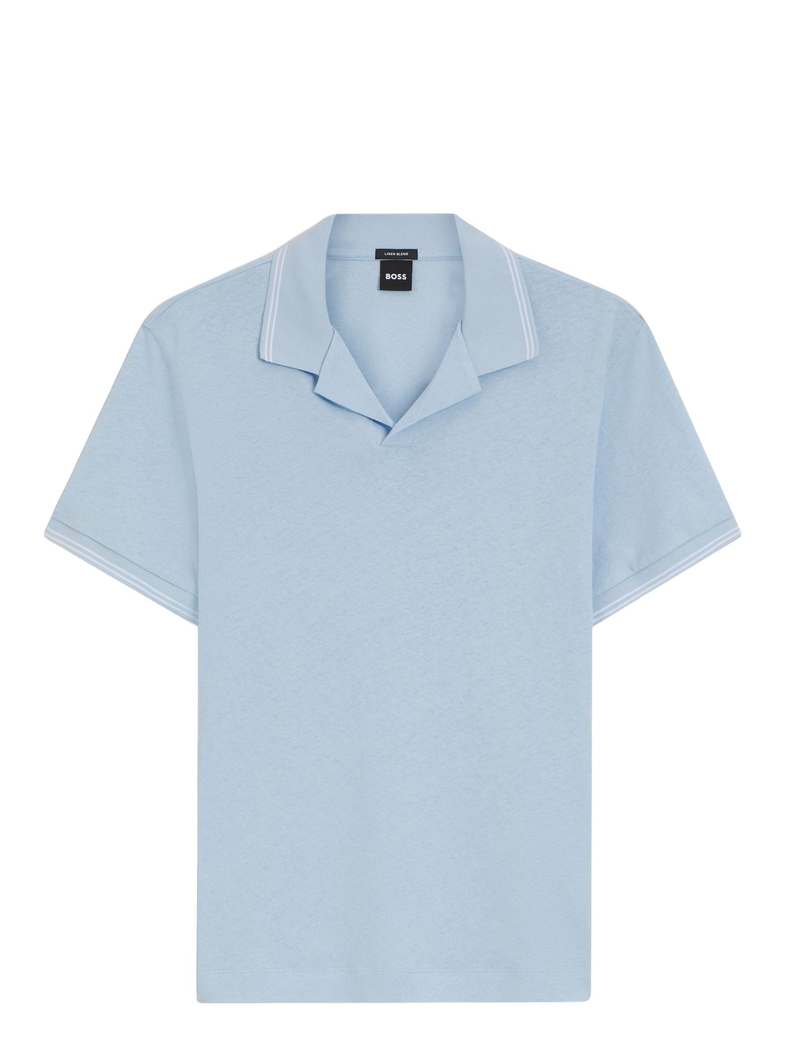 BOSS johnny-collar polo shirt in cotton and linen